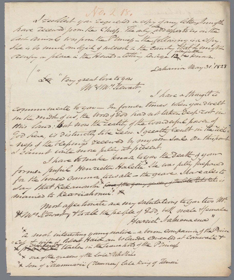 Ali‘i Letters – Nahienaena to Stewart (1828) | Images of Old Hawaiʻi